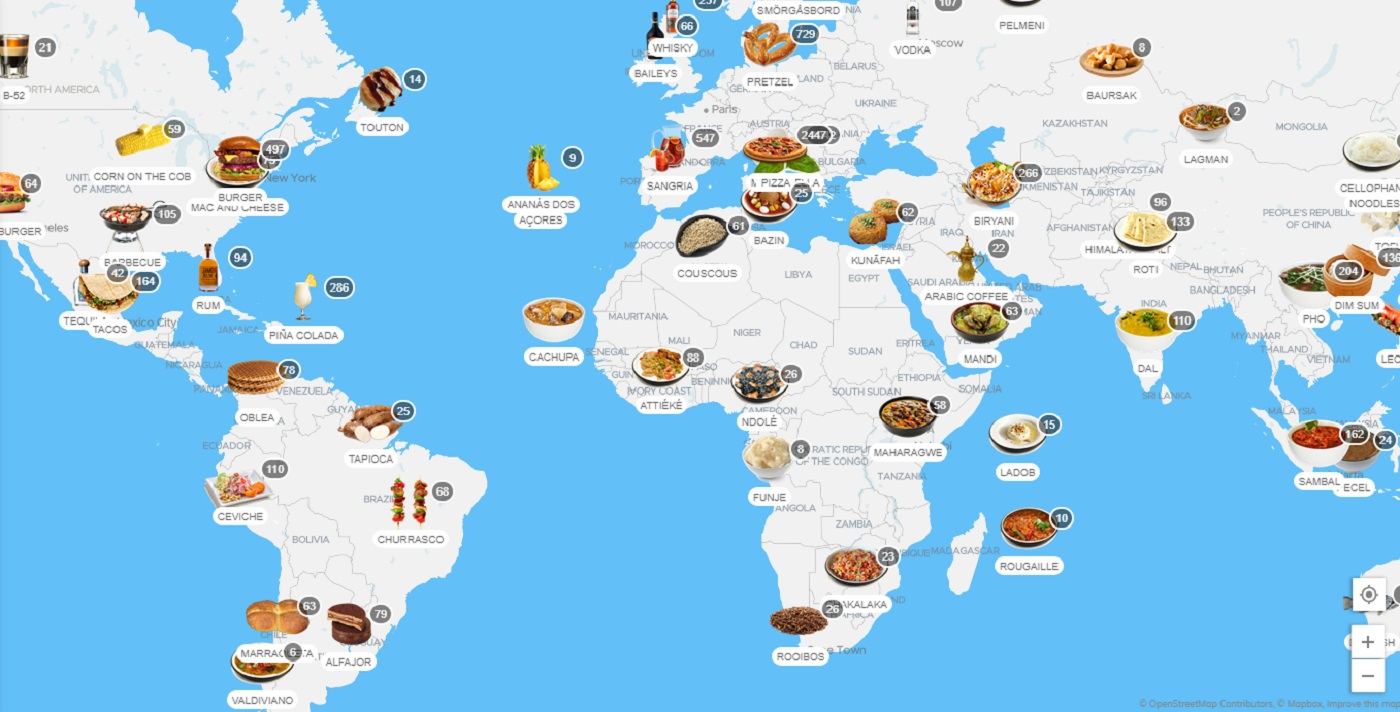 Mapa interativo mostra o que comer em cada ponto do planeta