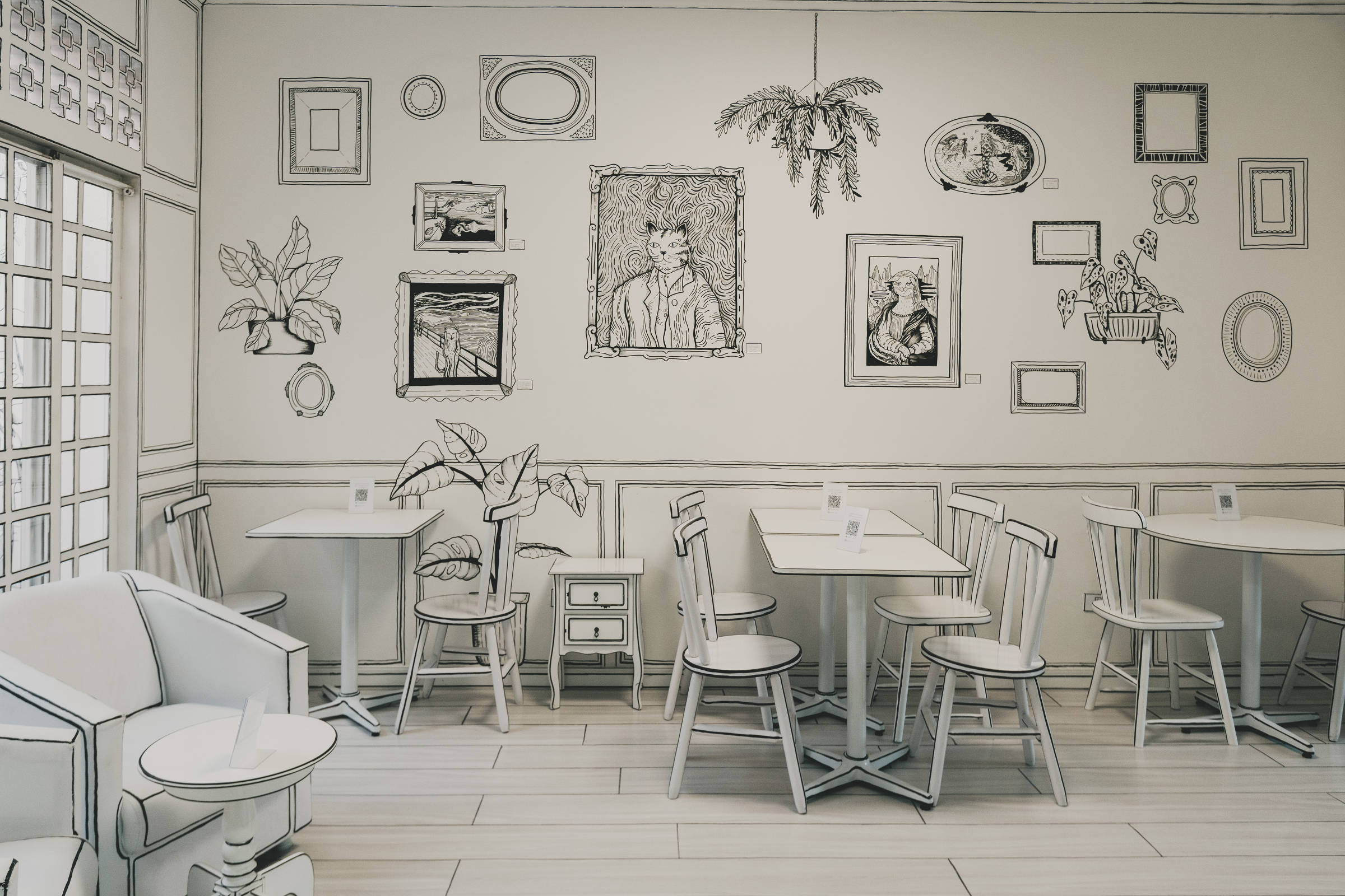 Cafeteria com decoração 2D traz sensação de estar em um desenho