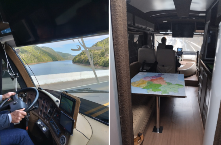 Casal está viajando com os pais idosos em um motorhome incrível
