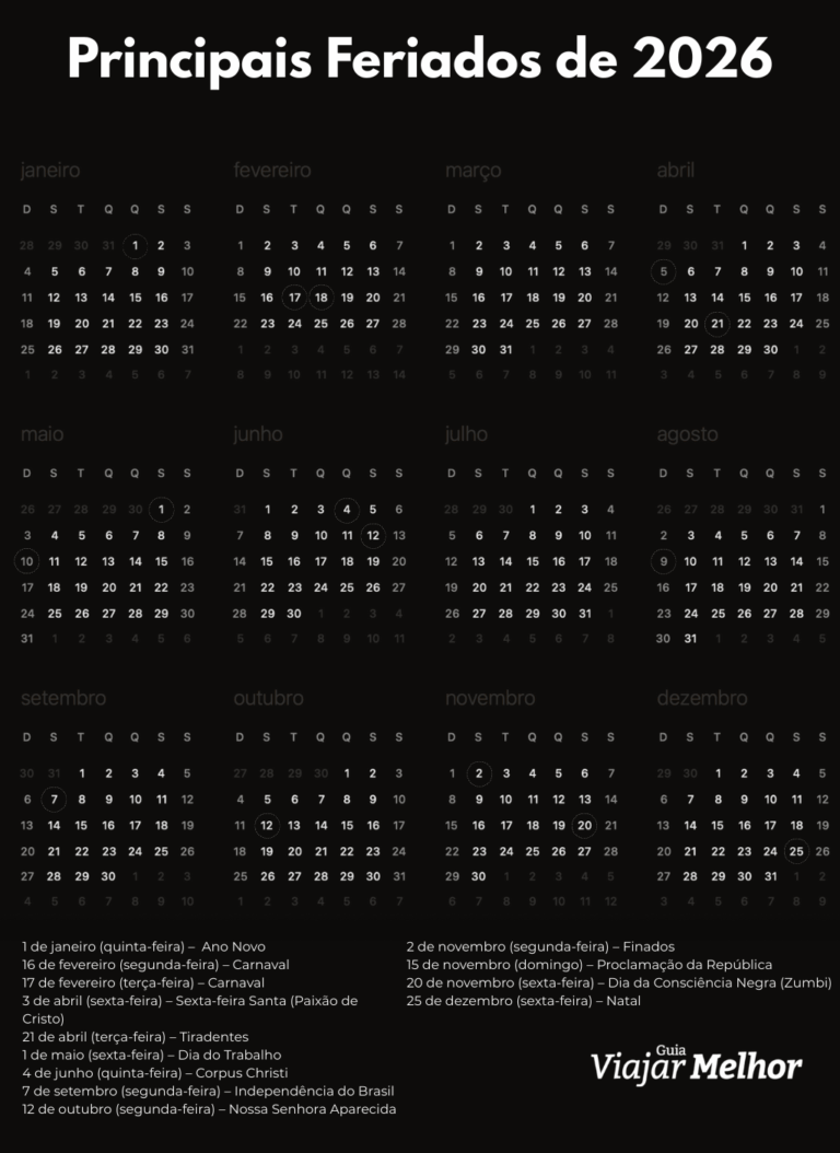 Calendário de Feriados em 2026 - Veja a lista completa para planejar a sua viagem